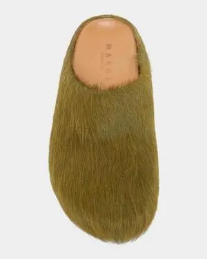 Marni Apos;s Fussbett Calf Hair Sabot Mules - Deep Sage