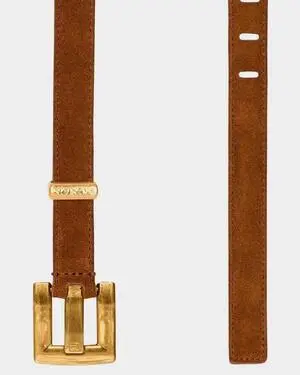 Balmain Anthem Narrow Suede Leather Belt - Caramel