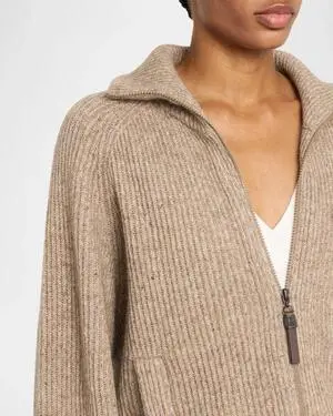Brunello Cucinelli Cashmere-mohair Ribbed Zip-up Cardigan