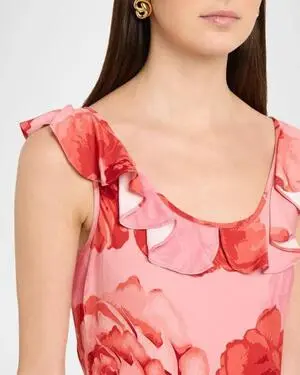 MILLY Scarlett Sleeveless Floral-print Midi Dress - Pink Multi