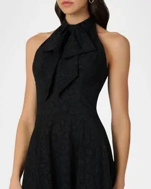 Shoshanna Jill Bow-front Floral Organza Halter Gown