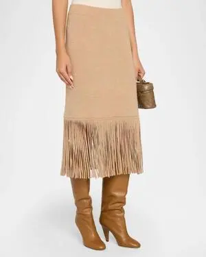 Cara Cara Delphi Knit Fringe Merino Wool Midi Skirt