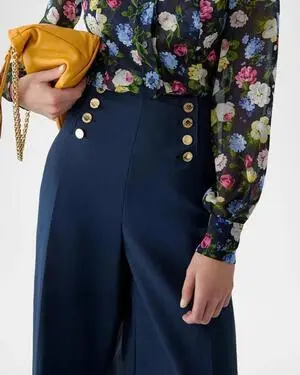Carolina Herrera Alba Button-front Wide-leg Sailor Pants - Midnight