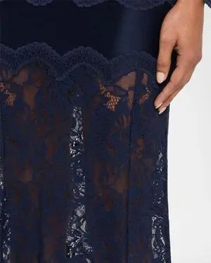 Rabanne Sheer Lace And Jersey Midi Skirt - Deep Navy