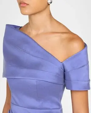 Rickie Freeman For Teri Jon One-shoulder Stretch Mikado Gown - Iris