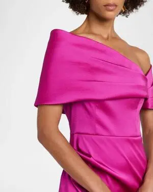 Rickie Freeman For Teri Jon One-shoulder Stretch Mikado Gown - Raspberry