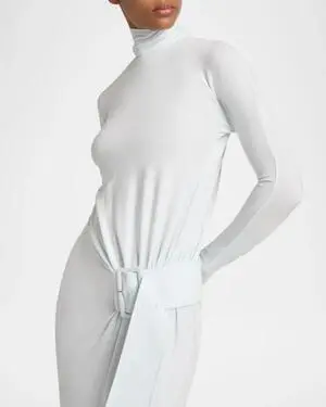 COURREGES Turtleneck Belted Crepe Jersey Maxi Dress - Light Mint