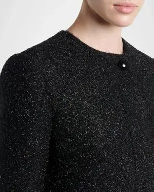Alexander McQueen Metallic Tweed Single-breasted Long Coat - Black