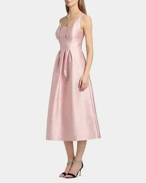 KAY UNGER June Sleeveless Pleated Jacquard Midi Dress - Ballet Pin