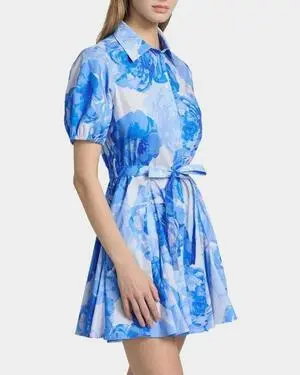 MILLY Juni Printed Stretch Cotton Poplin Mini-shirtdress
