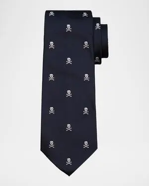 Ralph Lauren Purple Label Apos;s Skull-and-bones Silk Repp Tie - Navy
