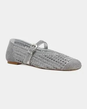 STUART WEITZMAN Leora Crochet Mary Jane Ballerina Flats Silver