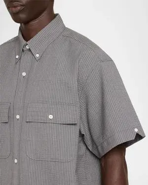 Thom Browne Apos;s Seersucker Short-sleeve Track Shirt - Lt Grey