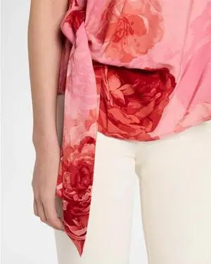 MILLY Serena Draped Floral-print Top