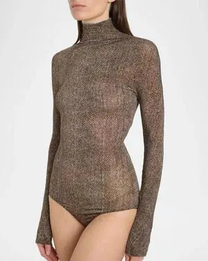 MAISON MARGIELA Herringbone Turtleneck Bodysuit