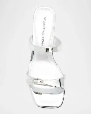 STUART WEITZMAN 40mm Baby Babette Metallic Leather Slide Sandals - Silver