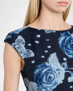 Rickie Freeman For Teri Jon Rose And Butterfly Cap Sleeve Long Gown - Navy Multi