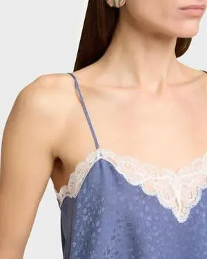 Chloé Lace-trim Floral Silk Jacquard Sleeveless Top - Washed Blu