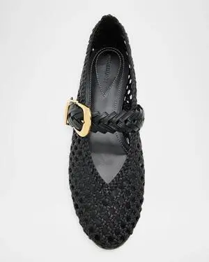 Zimmermann Alchemy Woven Leather Ballerina Flats - Black