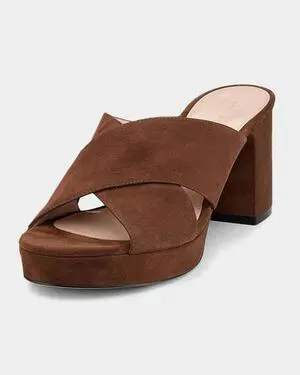 STUART WEITZMAN 80mm Dayna Suede Platform Sandals - Cigar