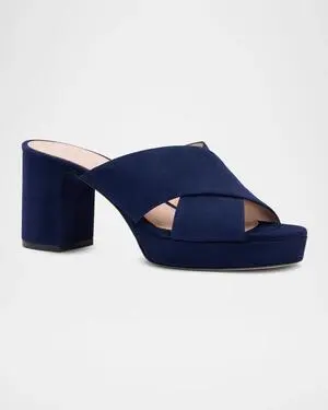 STUART WEITZMAN 80mm Dayna Suede Platform Sandals - Nice Blue
