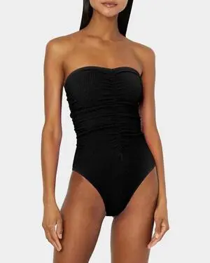 MILLY Textured Ruched Strapless One-piece Swimsuit - Black