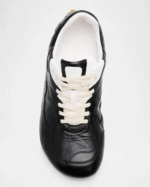 Bottega Veneta Apos;s Crinkle Leather Intreccio-sole Low-top Sneakers - Black