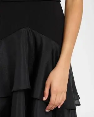 Aidan Mattox One-shoulder Ruffle Tiered Gown