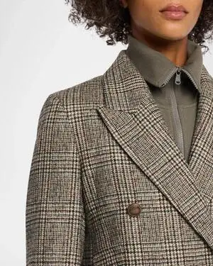Brunello Cucinelli Double-breasted Prince Of Wales Tailored Jacket - Beige