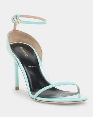 TOM FORD 105mm Patent Leather Stiletto Sandals - Ucn Aqua