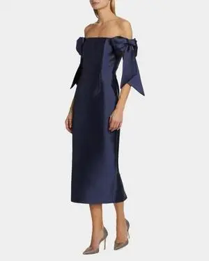 Alexia Maria Isabella Bow Silk-wool Column Midi Dress