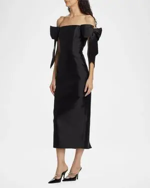 Alexia Maria Isabella Bow Silk-wool Column Midi Dress