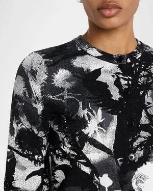 Alexander McQueen Floral Jacquard Crewneck Cardigan - White Multi