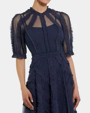 Mac Duggal High-neck Ruffled A-line Midi Dress - Midnight
