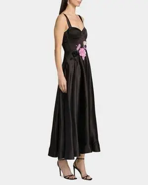 AS IT MAY Satin Embroidered Floral Cocktail Dress