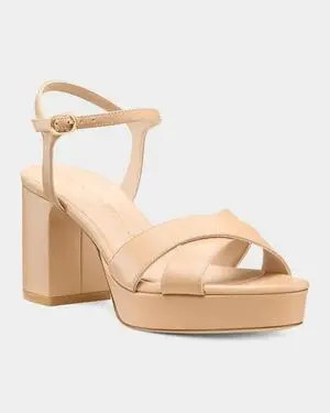 STUART WEITZMAN 80mm Dayna Leather Platform Sandals - Adobe