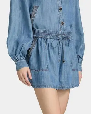 Ramy Brook Annalise Wide-leg Denim Shorts - Light Cham