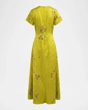 LOVEBIRDS Flora Crinkled Sequin Applique Maxi Dress - Matcha