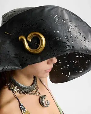 Etro Openwork Wide-brim Hat With Paisley Brooch