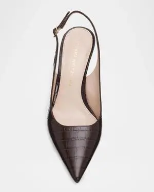 STUART WEITZMAN 75mm Power Croc-embossed Leather Slingback Pumps