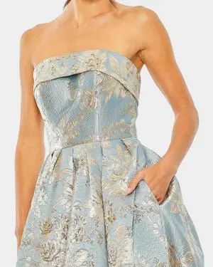 Mac Duggal Floral Brocade Midi Dress - Blue Multi