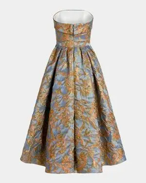 Mac Duggal Floral Brocade Midi Dress Periwinkle