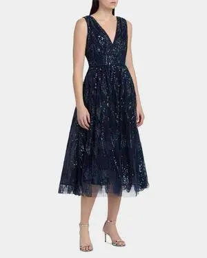 MILLY Tinsley Embroidered V-neck Dress