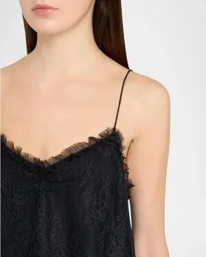 LoveShackFancy Ferni Floral Lace Tank Top - Black