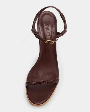 Schutz 100mm Nara Leather Espadrille Platform Sandals - Root Brown