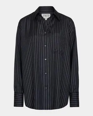 TWP Big Joe Striped Silk Shirt - Blue Night