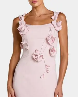 Mac Duggal Floral-appliqué Square-neck Column Gown - Blush