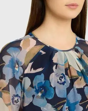 Rickie Freeman For Teri Jon Floral-print Chiffon Gown - Blue Multi