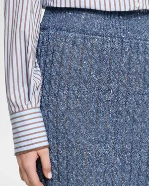 Brunello Cucinelli Linen Dazzling Cable Open-knit Midi Skirt