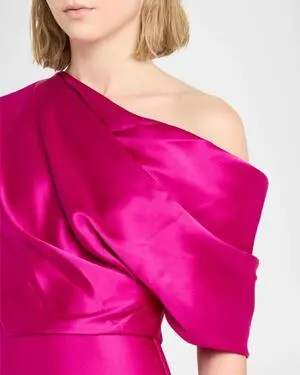 Amsale Draped Satin One-shoulder Gown - Fuchsia